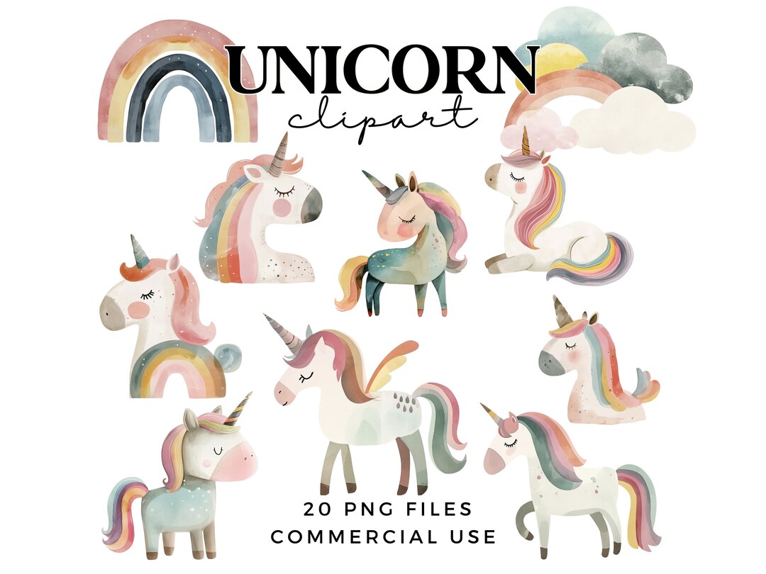 Unicorn Clipart Set - Unicorns & Rainbow Clip Art for Nursery Wall Art ...