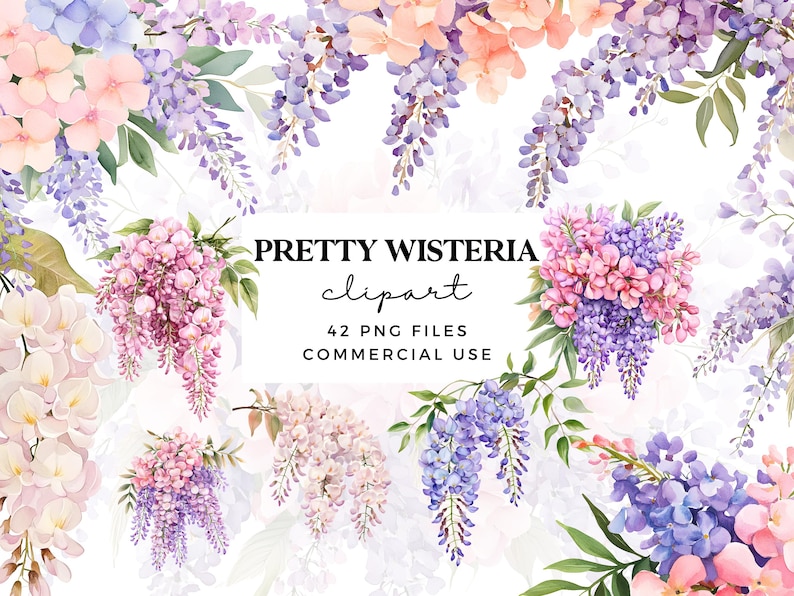 Wisteria Clipart PNG - Watercolour Flowers Clip Art Bundle ...