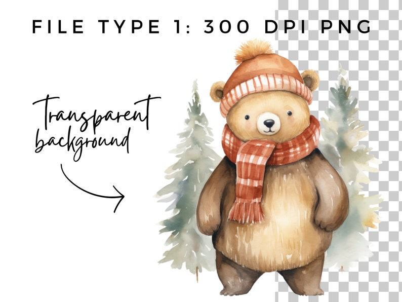 Cute Christmas Bears Clipart Watercolour Christmas Clip Art - Etsy