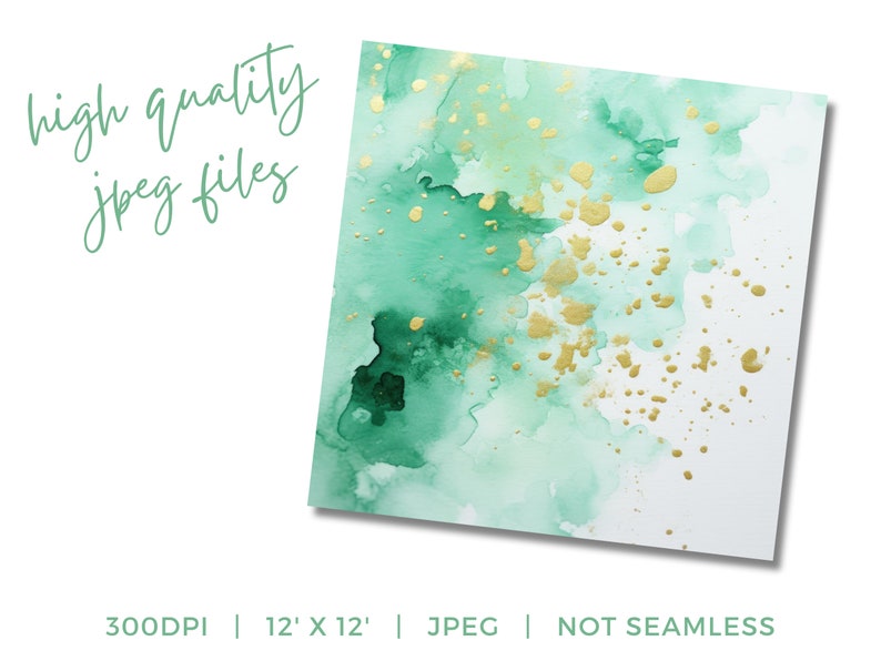 Mint Green and Gold Watercolour Digital Paper Set Abstract - Etsy