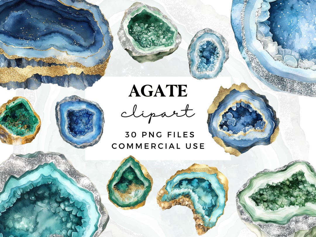 Blue & Green Agate Clipart for Commercial Use - Blue Geode Clip Art ...