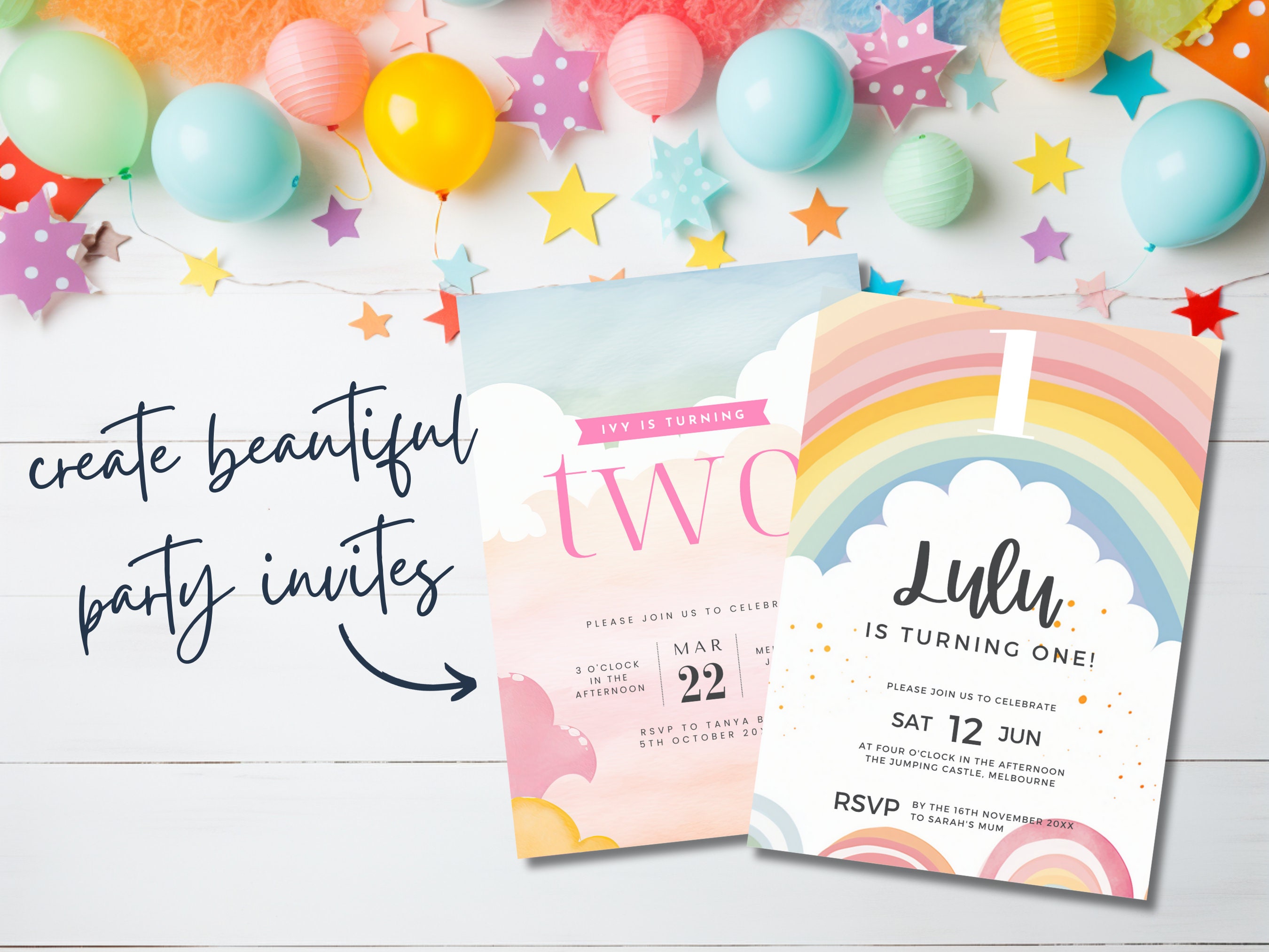 Pastel Rainbow Invite Background Papers 5x7 Party Invitation Digital ...