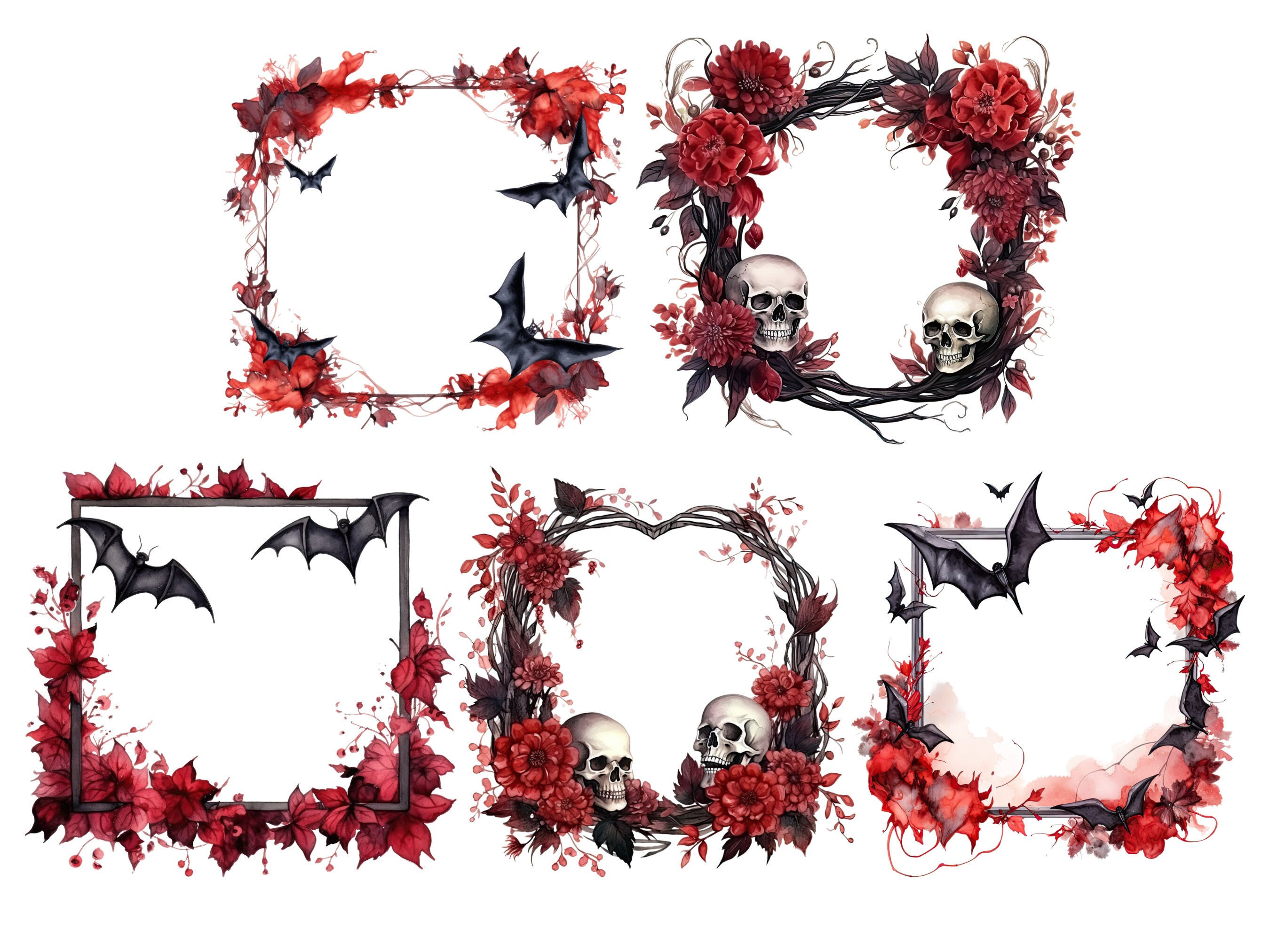 Halloween Clipart Gothic Floral Illustrations and Frames Crimson Red ...