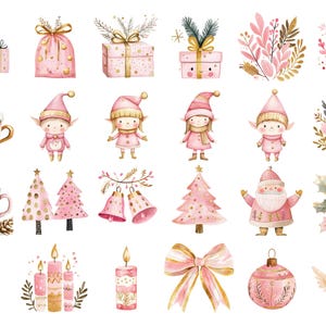 Cute Christmas Clipart Bundle in Pink & Gold - Watercolor Clip Art for ...