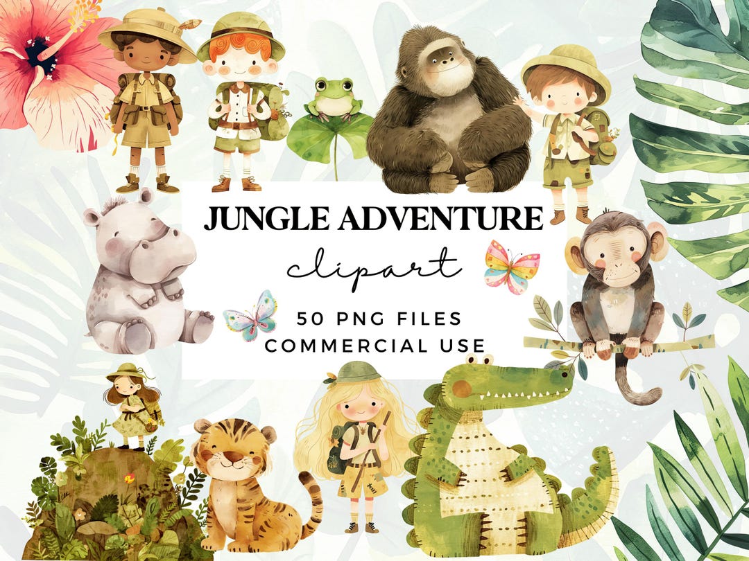Cute Jungle Animal Clipart Bundle - Watercolor Clip Art for Commercial ...