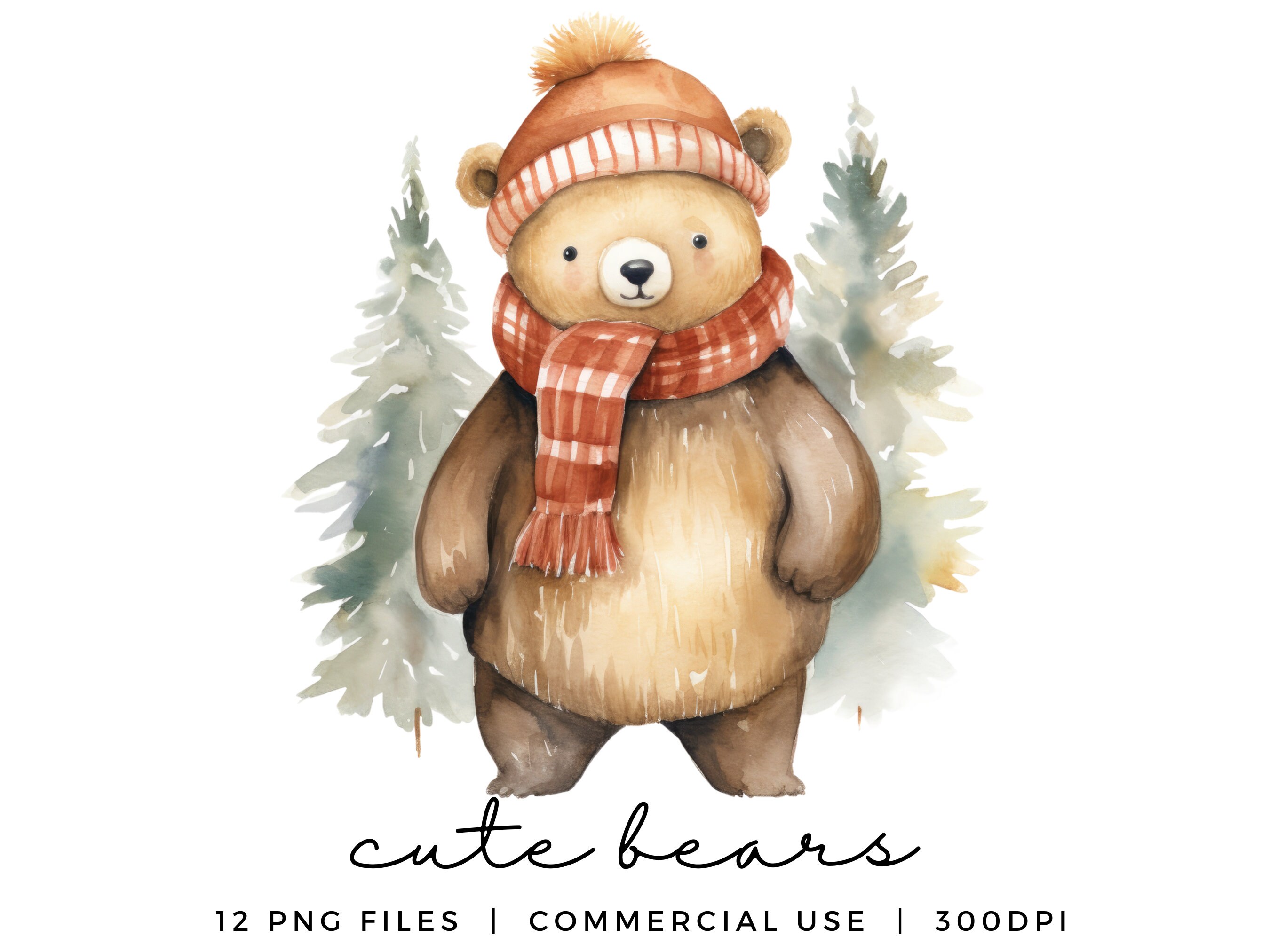 Cute Christmas Bears Clipart Watercolour Christmas Clip Art for Kids ...