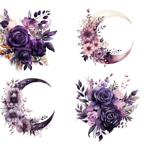 Halloween Clipart - Gothic Floral Illustrations - Dark Purple Bouquet ...