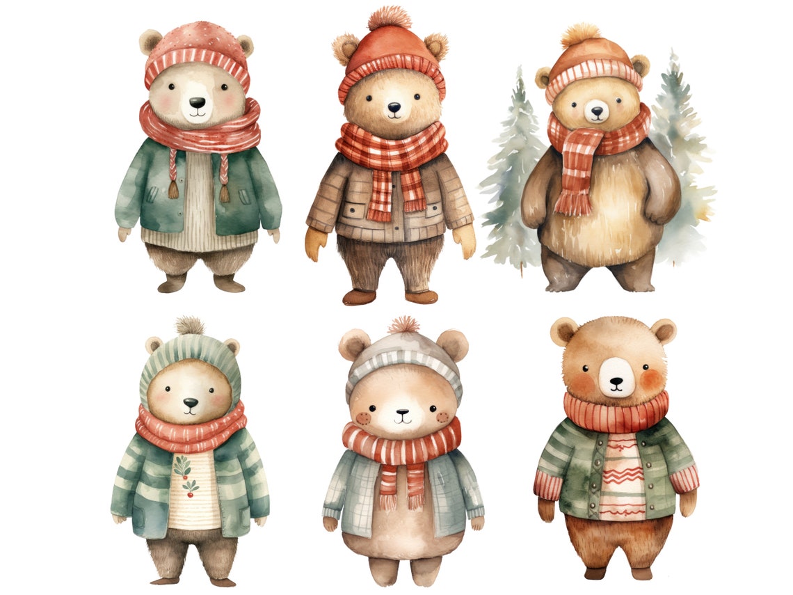 Cute Christmas Bears Clipart - Watercolour Christmas Clip Art for Kids ...