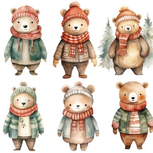 Cute Christmas Bears Clipart - Watercolour Christmas Clip Art for Kids ...
