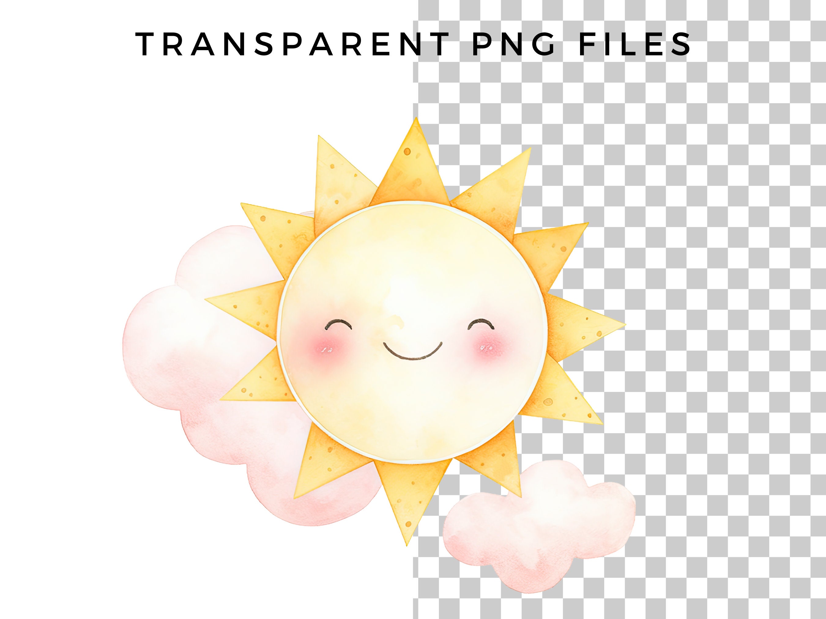 Cute Sun Clipart Bundle - Happy Sunshine Clipart Set - Watercolour Clip ...