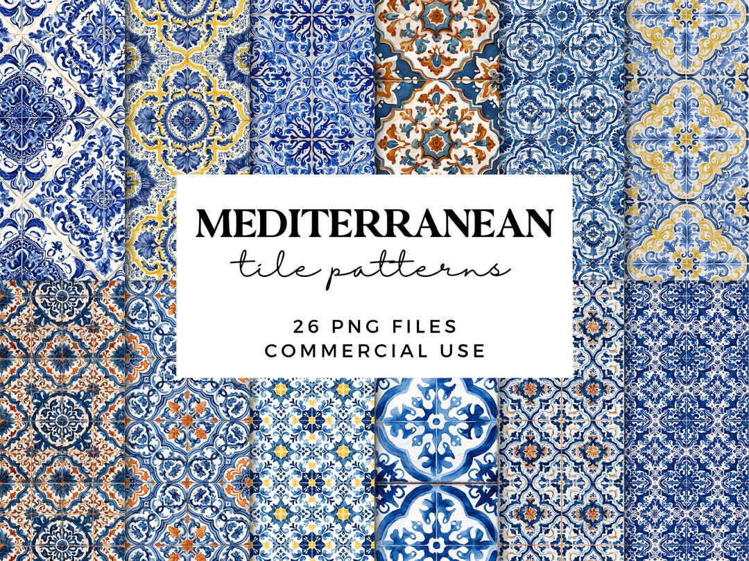 Mediterranean Tile Seamless Patterns - Watercolour Clipart - Portuguese ...