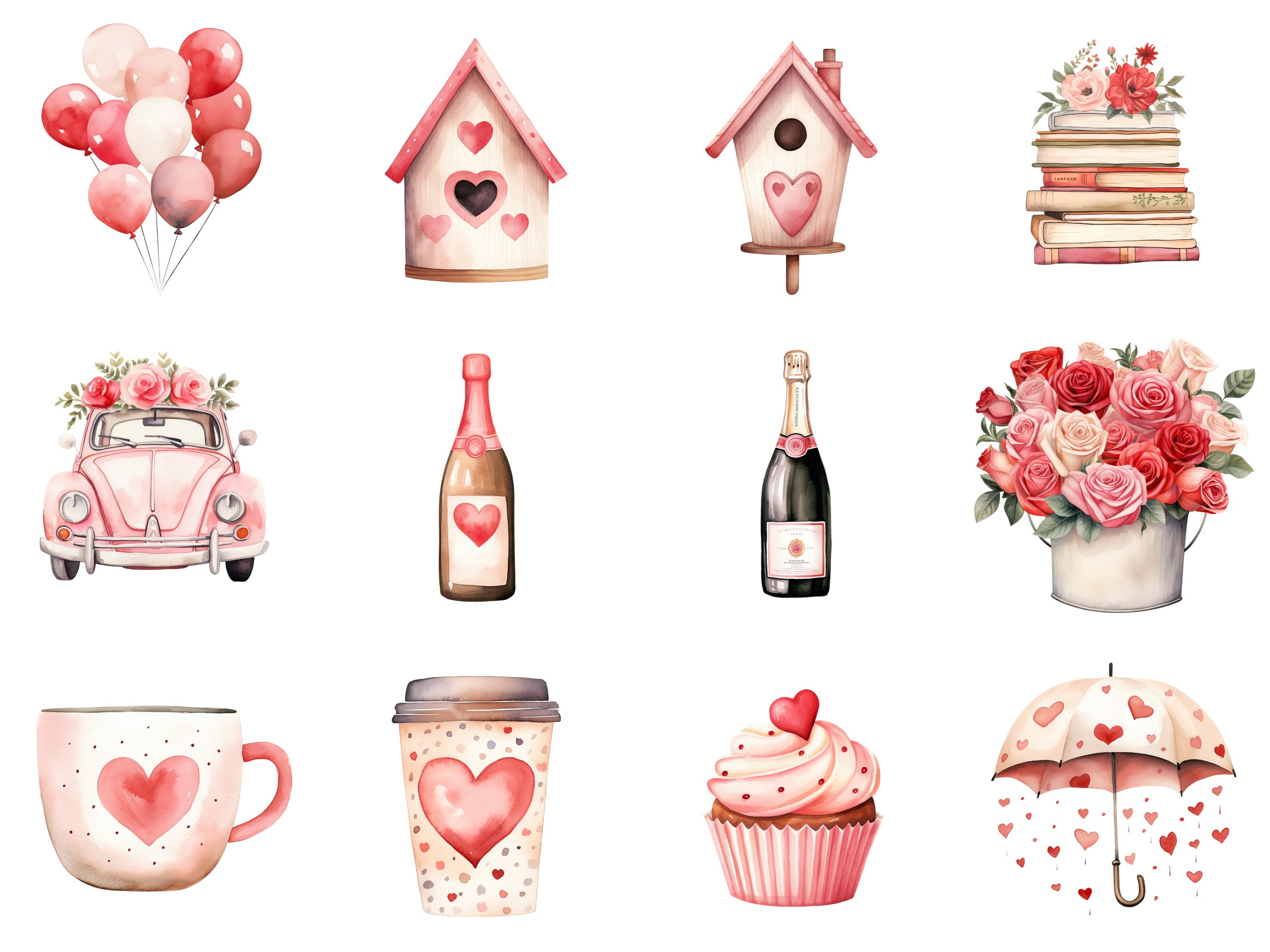 Watercolour Valentines Clipart Bundle Valentines Day Clip Art Set ...