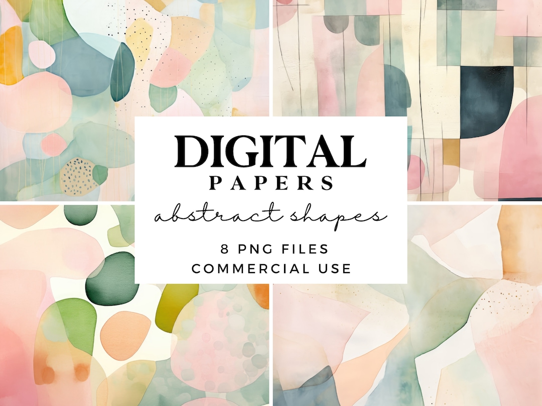 Abstract Watercolor Digital Paper Set - Abstract Shapes - Pastel ...
