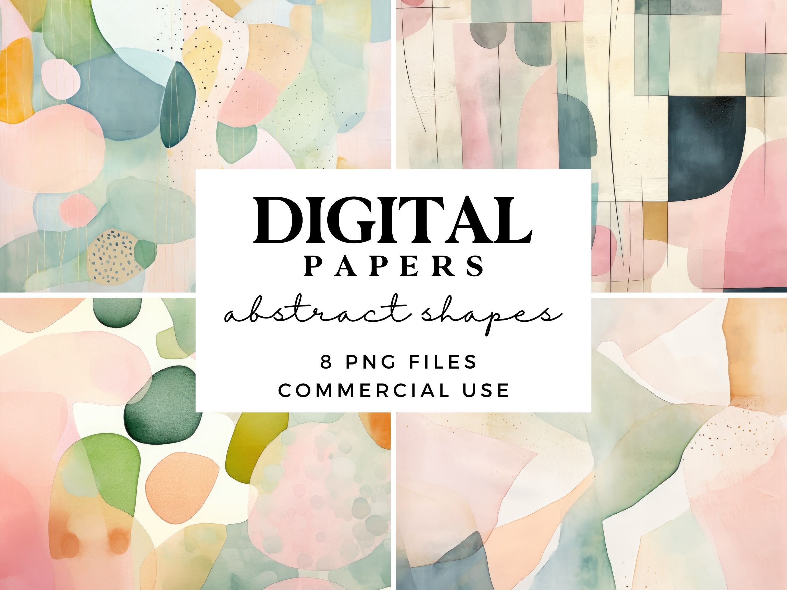 Abstract Watercolor Digital Paper Set Abstract Shapes Pastel Background ...