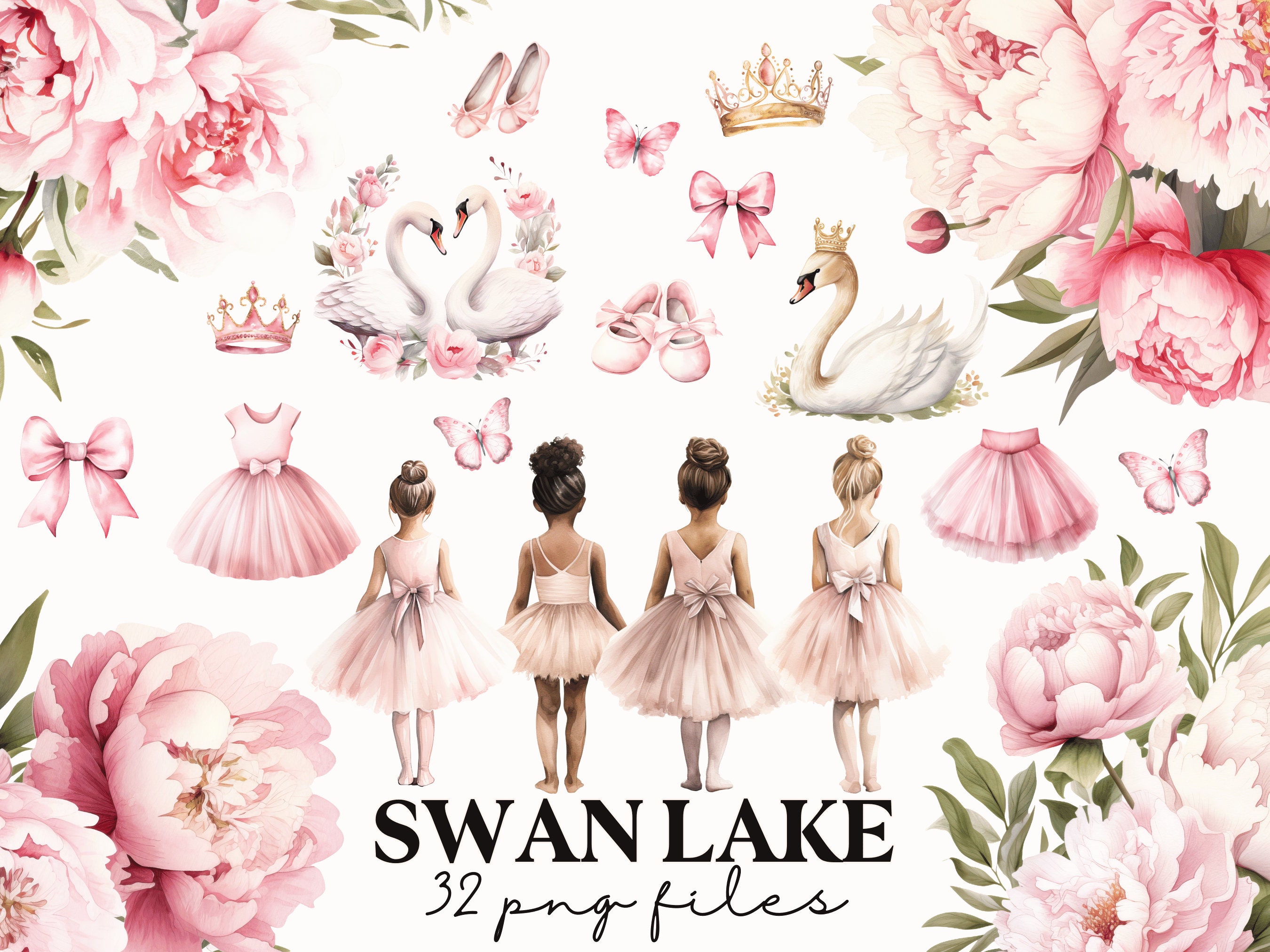 Watercolor Ballerina Clipart Set Swan Lake Ballet Theme Clip Art Bundle ...
