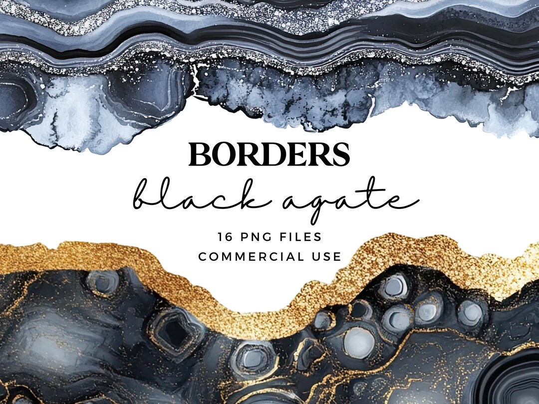 Black Agate Borders Clipart for Commercial Use - Geode Clip Art - Black ...