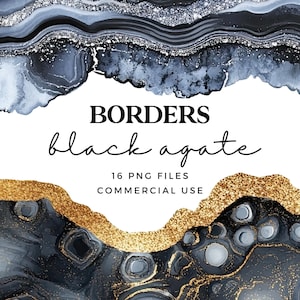 Black Agate Borders Clipart for Commercial Use - Geode Clip Art - Black ...