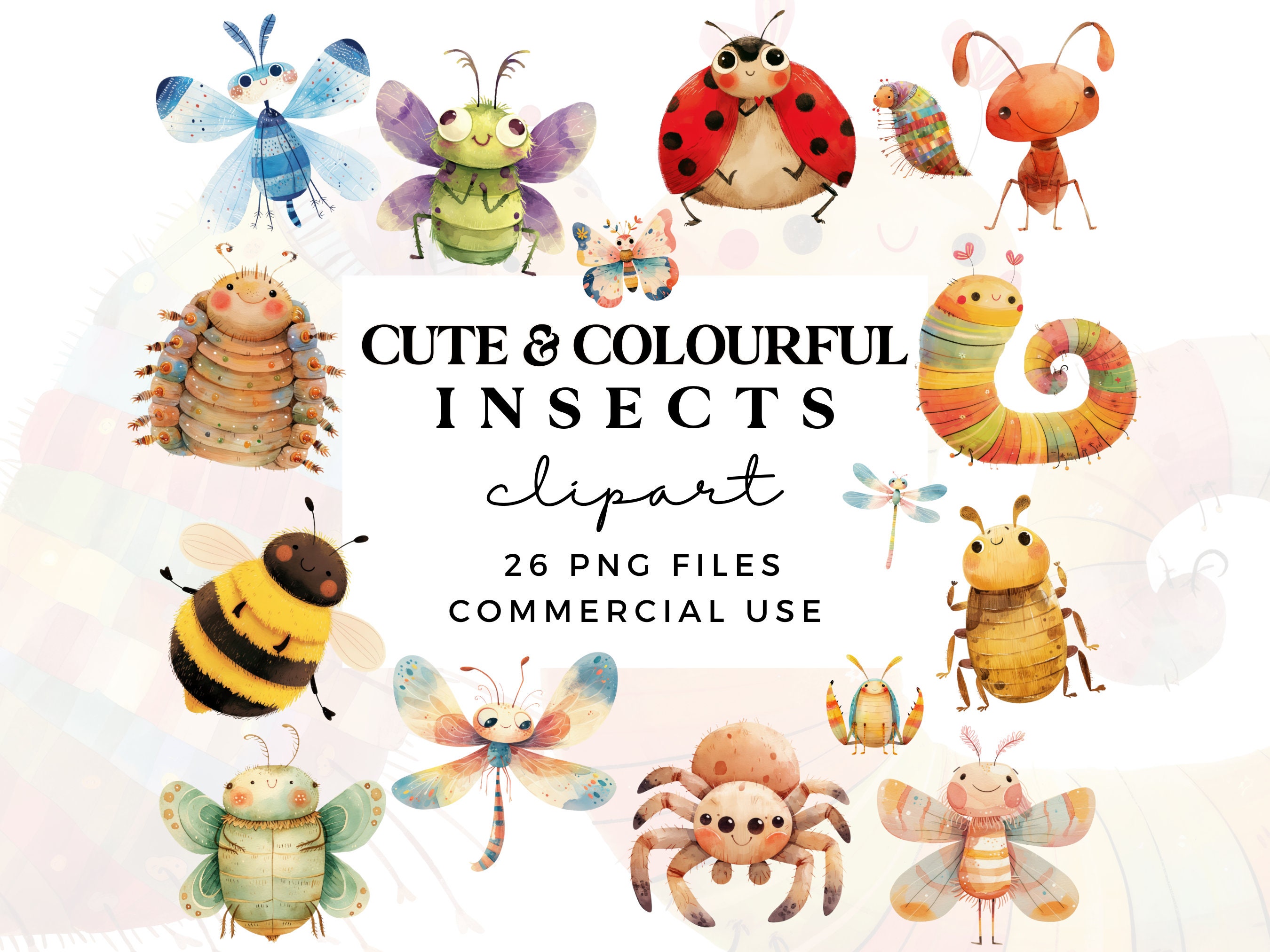 Insects Clipart PNG Cute Insects and Bugs Clipart Bundle Watercolour ...