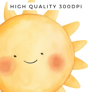 Cute Sun Clipart Bundle - Happy Sunshine Clipart Set - Watercolour Clip ...