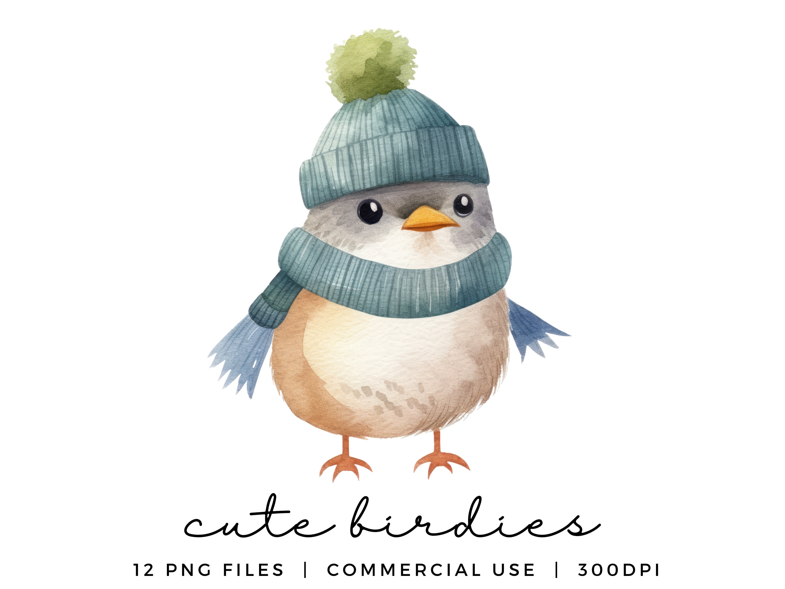 Cute Christmas Birds Clipart Watercolour Bird Clip Art Illustrations ...