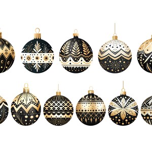 Christmas Baubles Clipart in Black & Gold - Xmas Ornament Clip Art ...