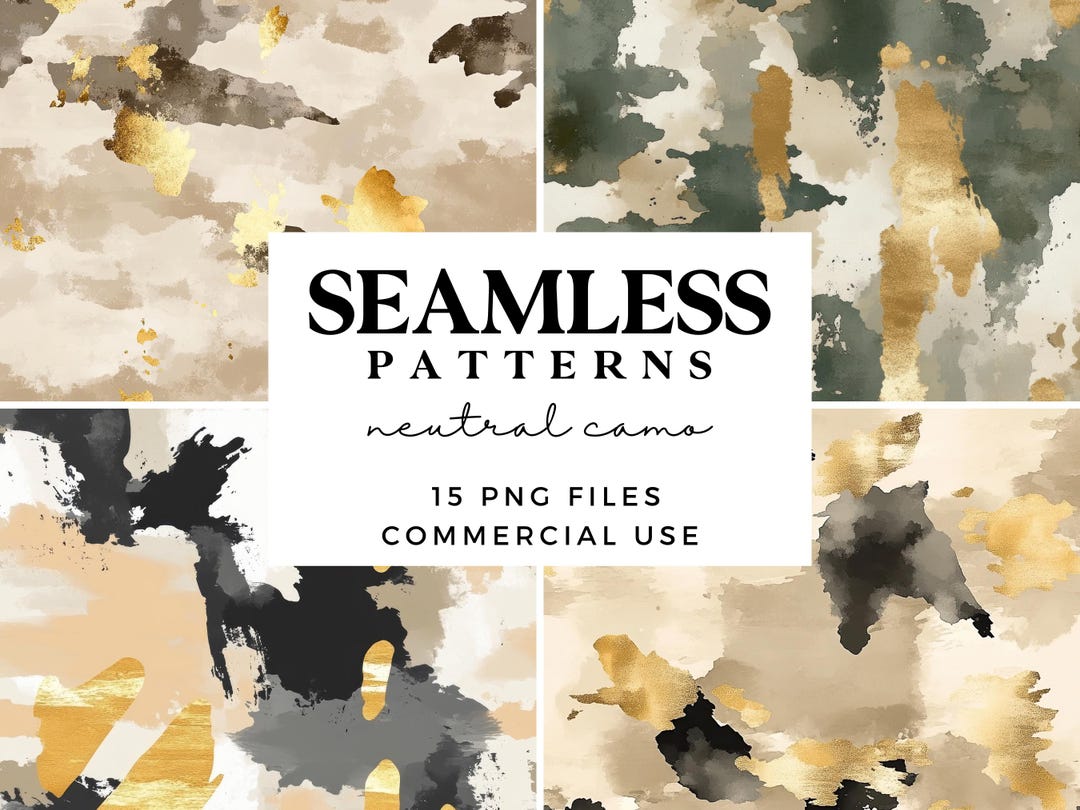 Neutral Camo Seamless Patterns - Watercolour Camouflage Print With Gold ...
