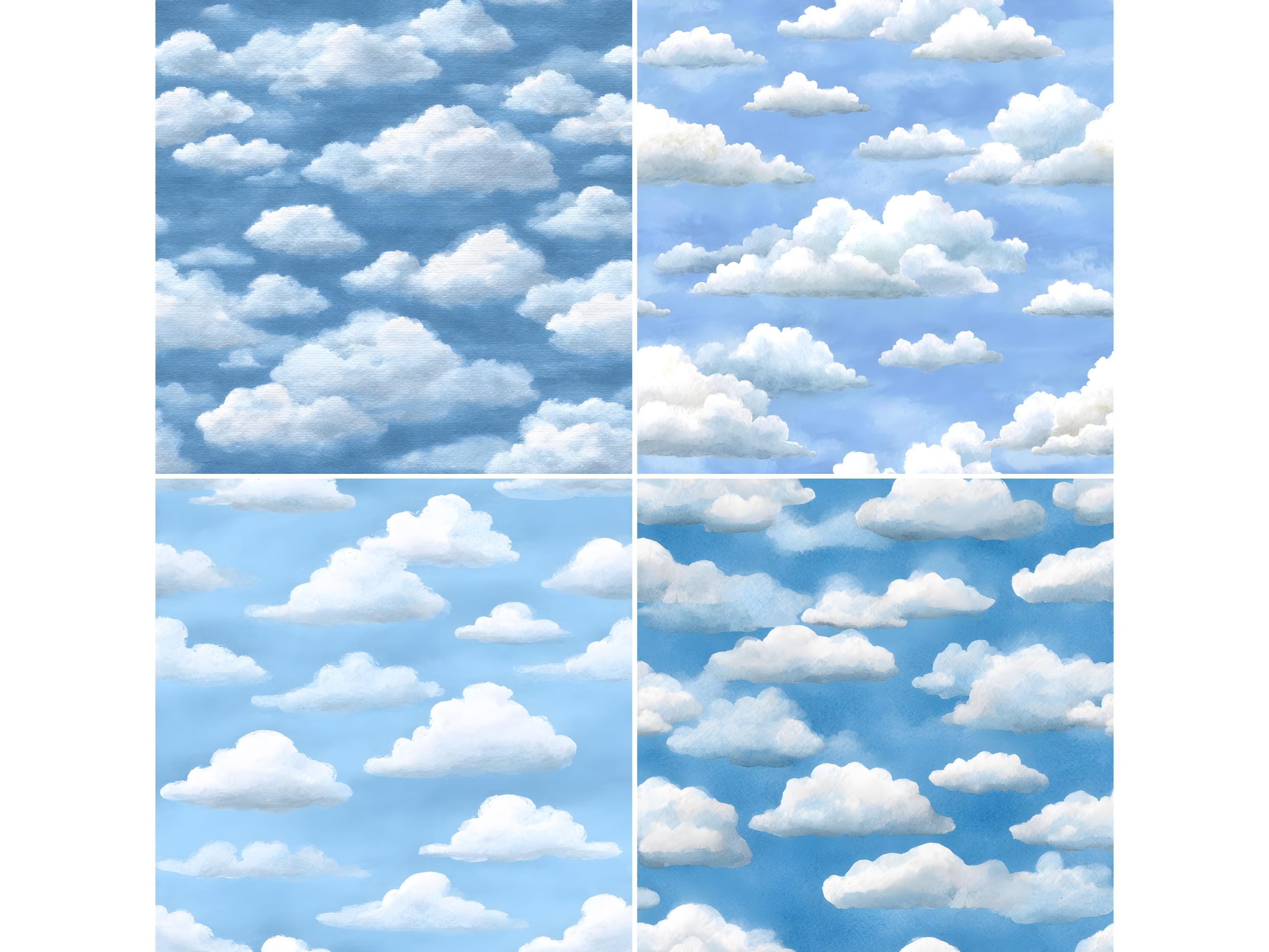 Blue Sky Digital Paper Seamless Watercolor Cloud Backgrounds – Fluffy ...