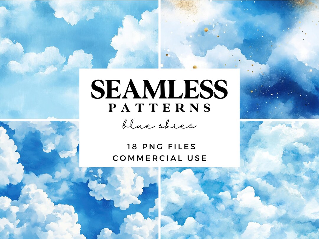 Blue Skies Digital Paper Set - Magical Blue Clouds Sky Background ...