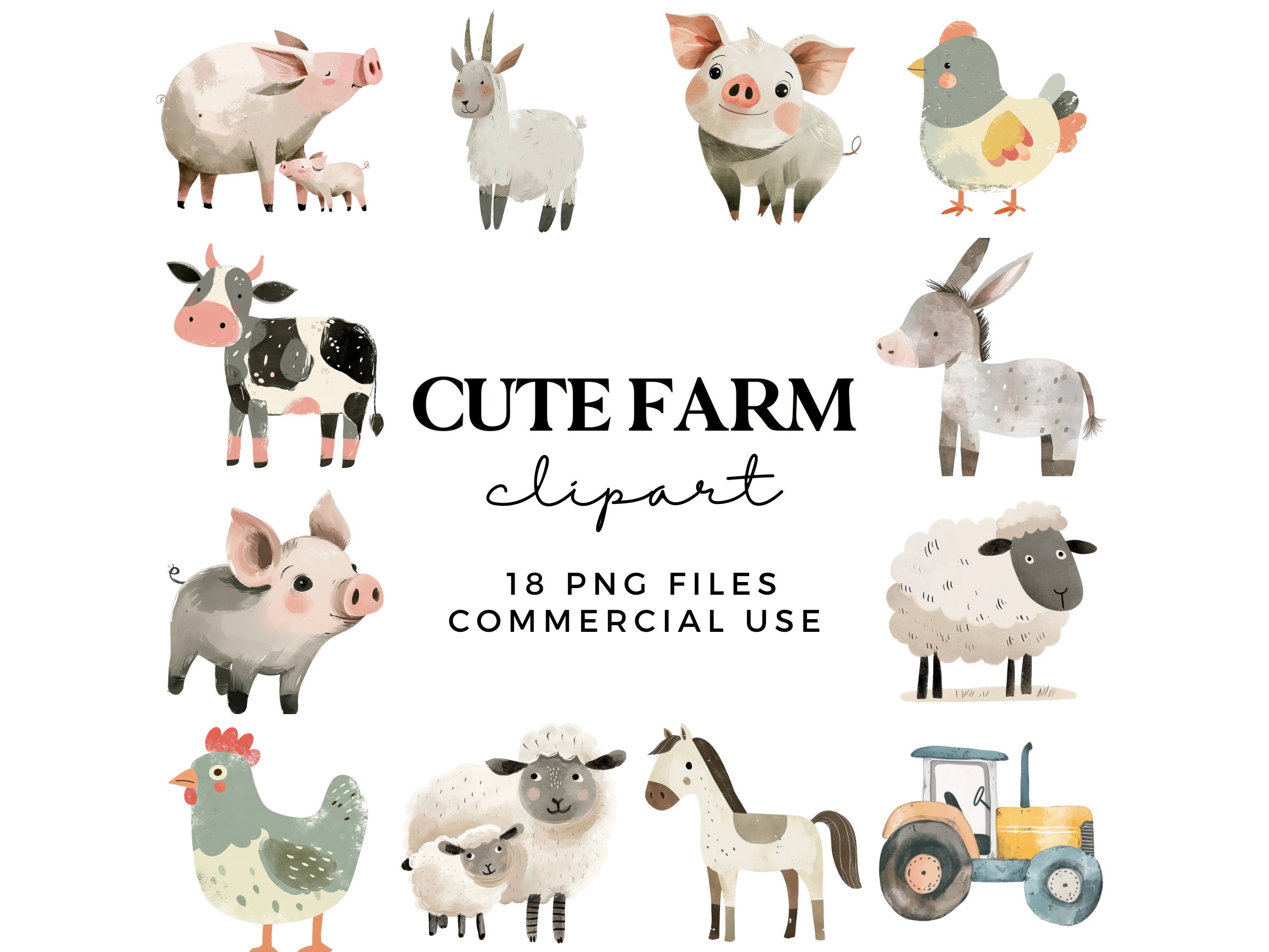 Cute Farm Clipart Set Farm Animals Clip Art Bundle Kids Birthday ...
