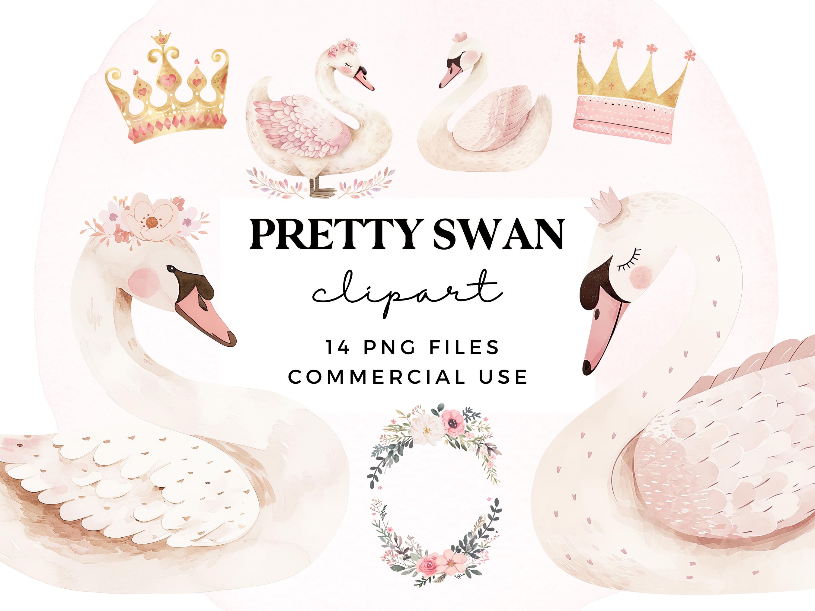 Swan Clipart Set - Pink Watercolour Swans Clip Art for Nursery Wall Art ...