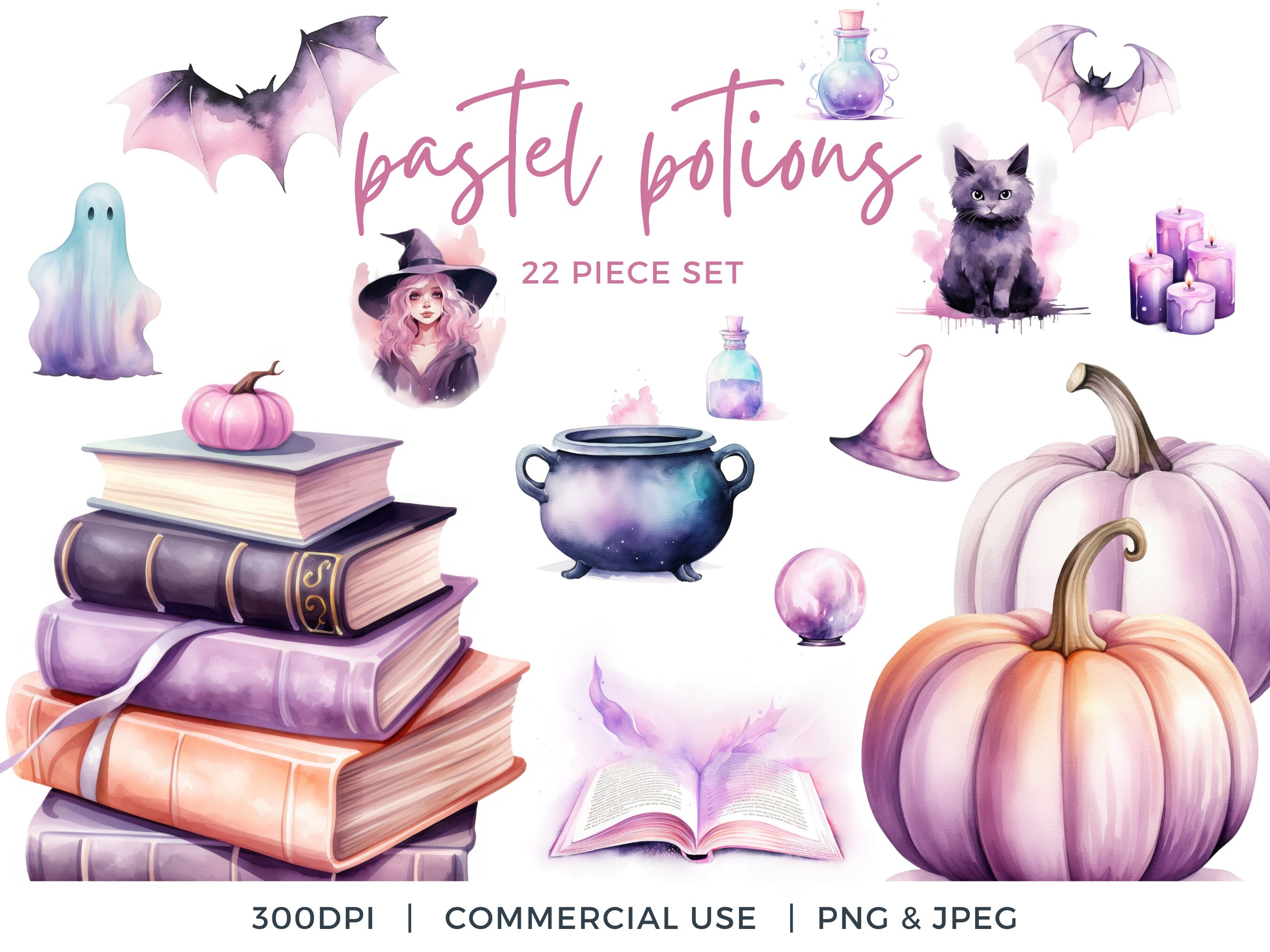 Pastel Halloween Clipart Set - Pastel Pink Goth Clip Art Bundle ...