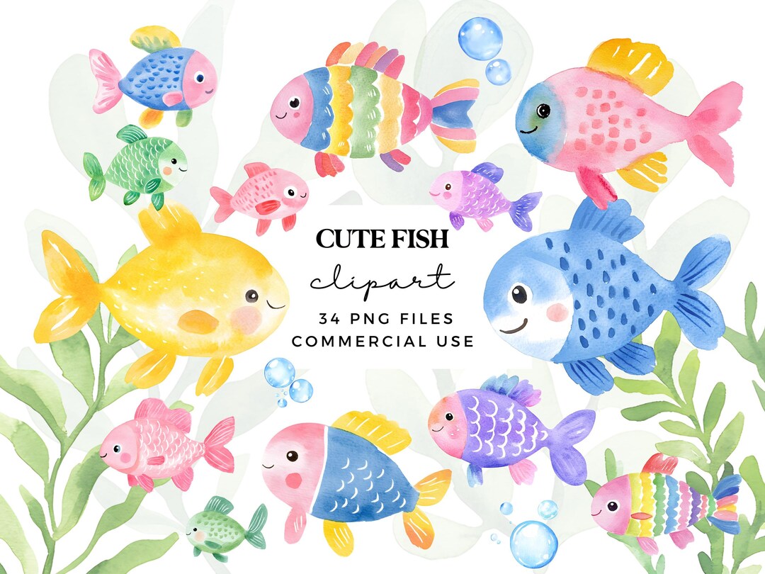 Cute Fishes Clipart - Watercolour Fish Images - Kawaii Clip Art ...