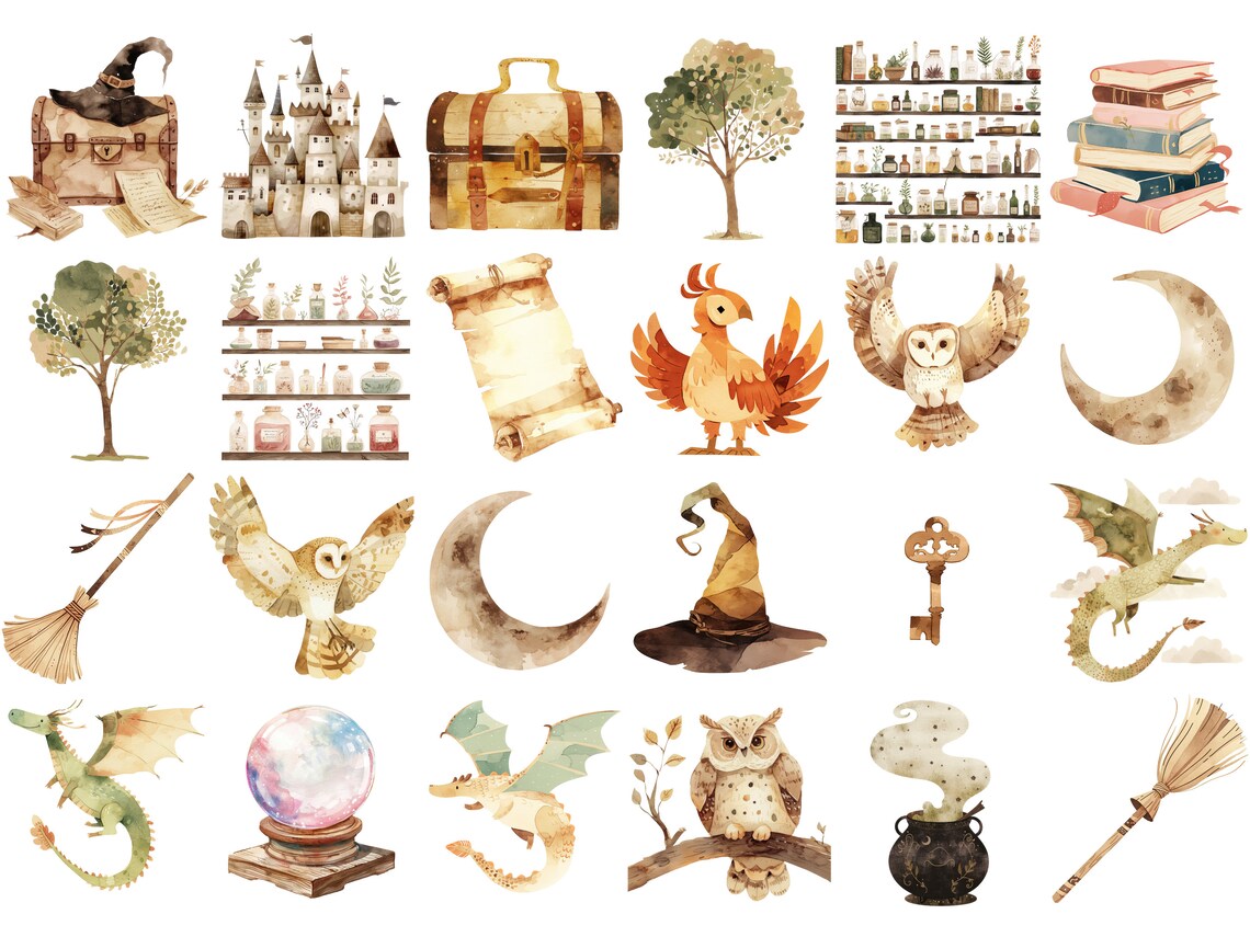 Cute Wizard Clipart Watercolor Witch Clipart for Commercial Use PNG ...