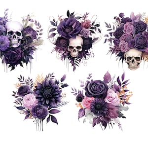 Halloween Clipart - Gothic Floral Illustrations - Dark Purple Bouquet ...
