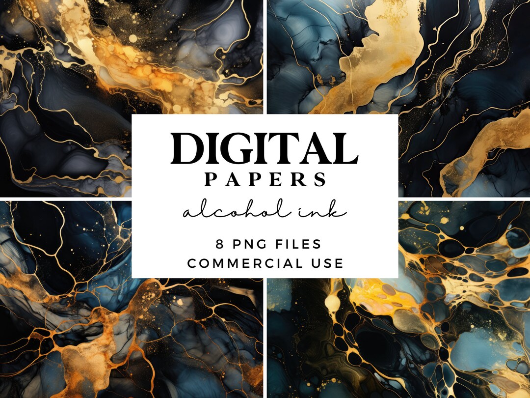 Black & Gold Alcohol Ink Digital Paper Set - Clipart Set - Background ...