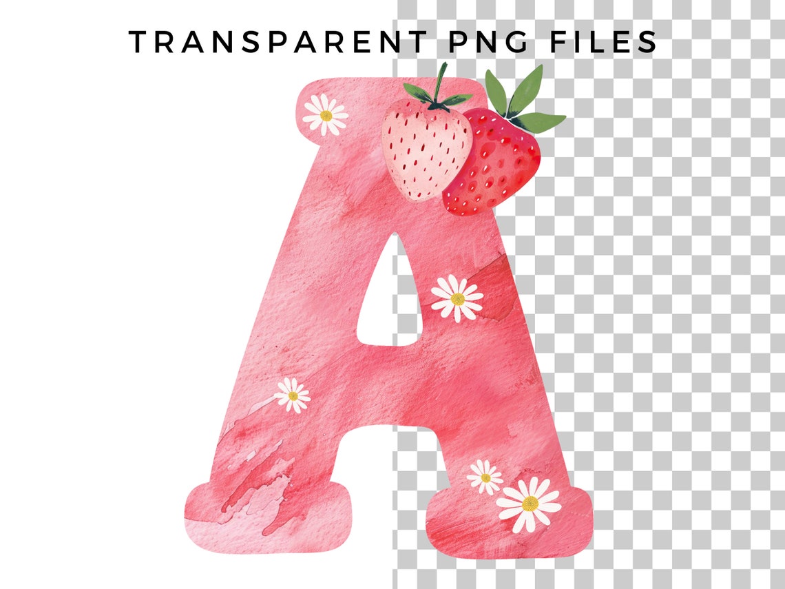 Watercolour Strawberry Alphabet & Numbers Clipart - Cute Berry Clipart ...