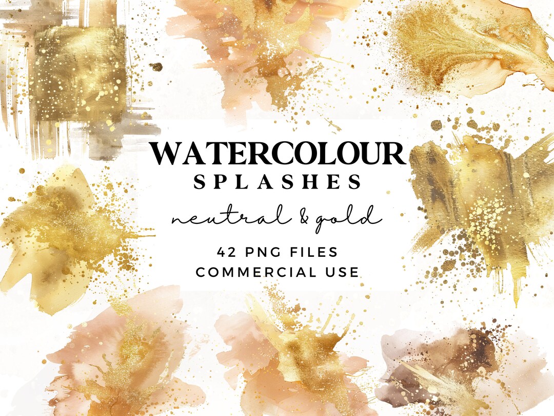 Watercolour Splashes Clipart in Neutrals and Gold - Digital Watercolour ...