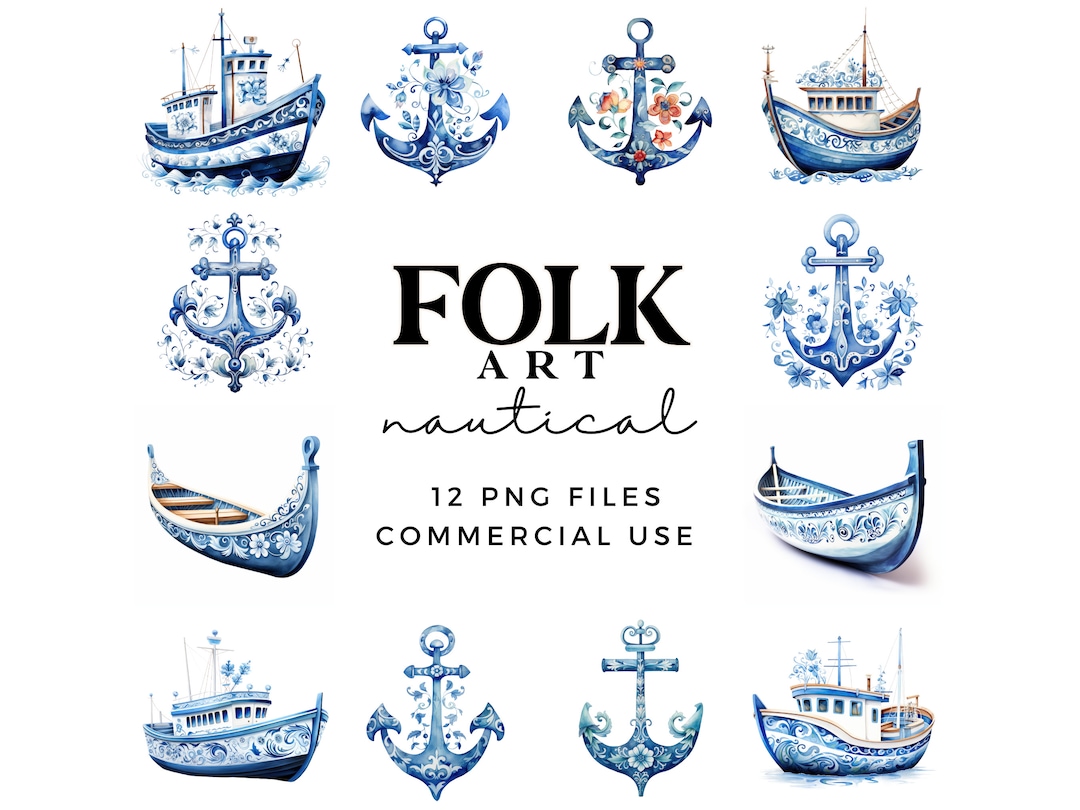 Nautical Clipart - Anchors and Boats Clip Art in Blue and White ...
