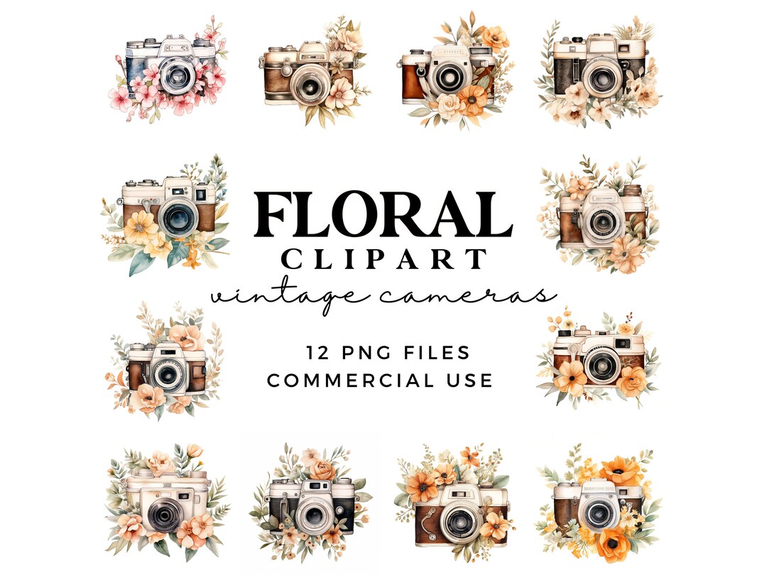 Vintage Camera Clipart With Flowers - Floral Clip Art - Clipart for ...