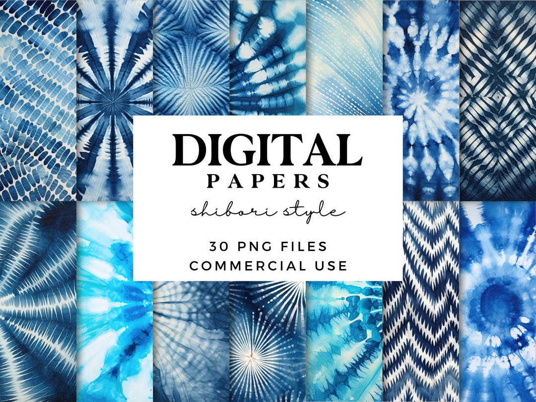 Shibori Tie Dye Digital Paper Pack – 30 Indigo Printable Scrapbook ...