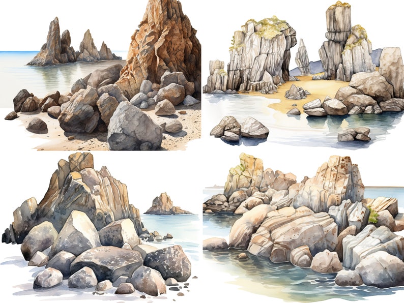 Travel Clipart - Rocky Beach Clipart - Coastal Adventure Clip Art ...