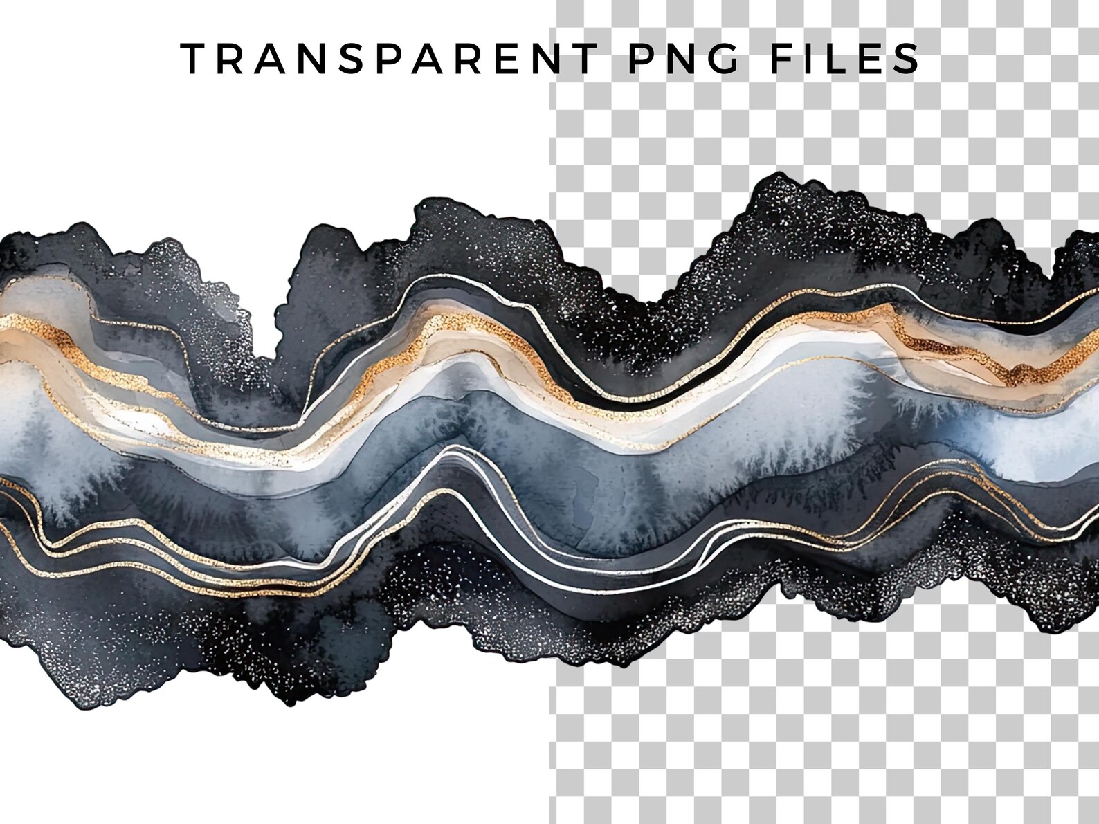 Black Agate Borders Clipart for Commercial Use - Geode Clip Art - Black ...