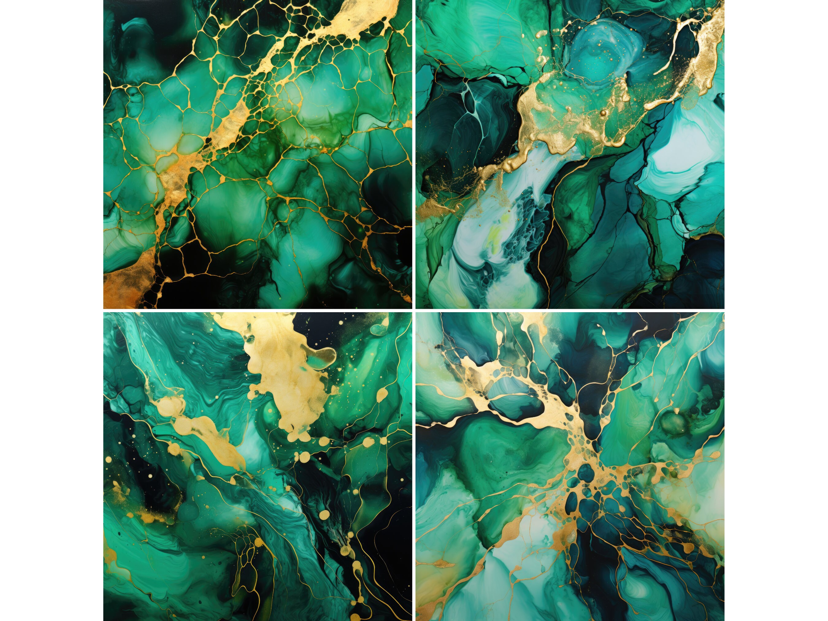 Green & Gold Alcohol Ink Digital Paper Set Clipart Set - Etsy