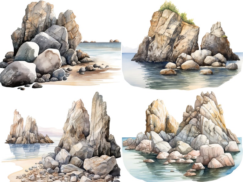 Travel Clipart - Rocky Beach Clipart - Coastal Adventure Clip Art ...