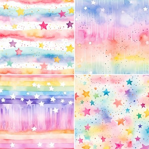 Rainbow Stars Seamless Patterns - Pastel Rainbow Digital Backgrounds ...