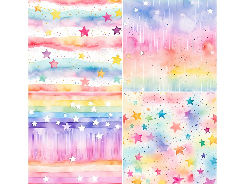 Rainbow Stars Seamless Patterns - Pastel Rainbow Digital Backgrounds ...