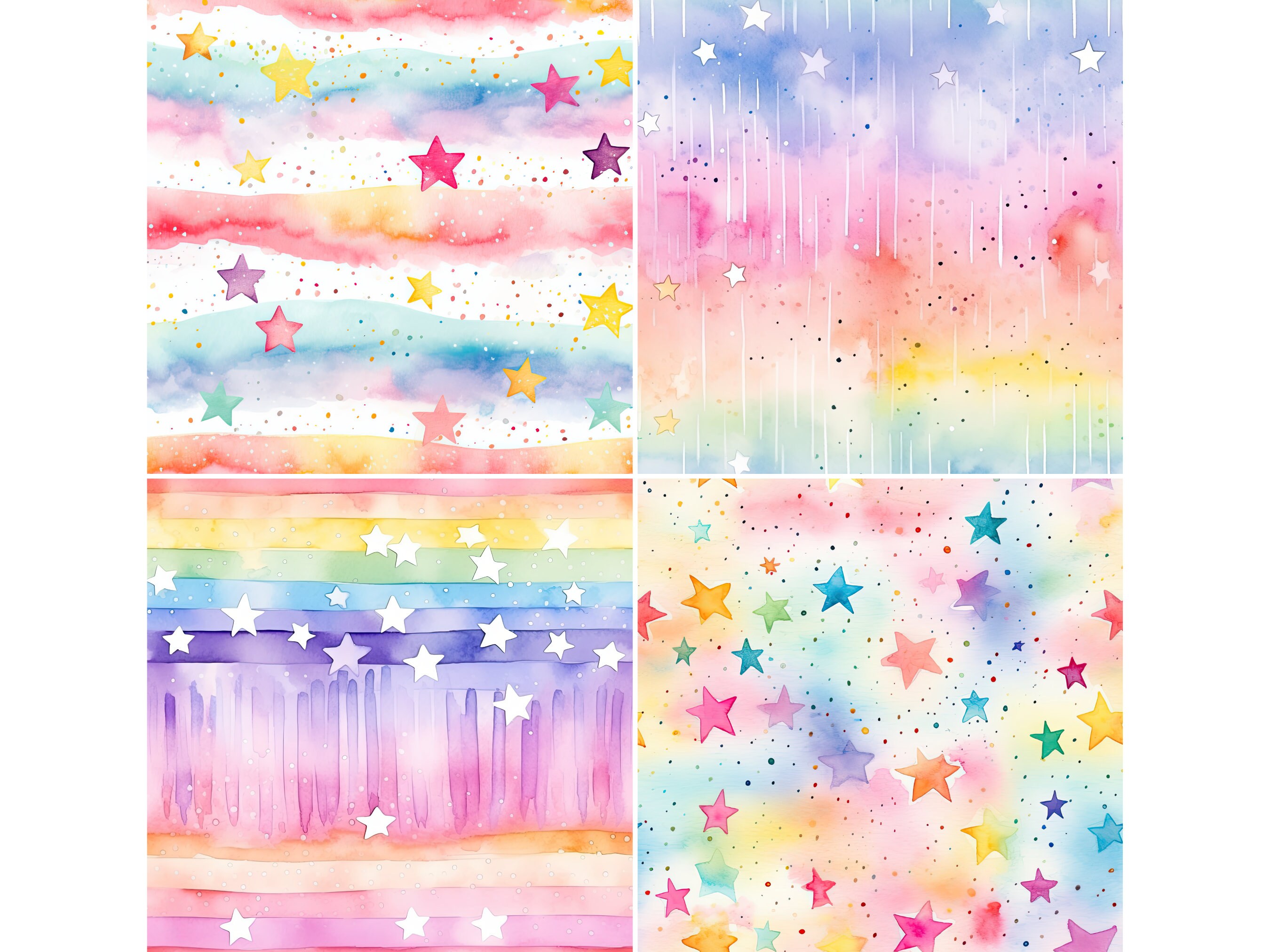 Rainbow Stars Seamless Patterns Pastel Rainbow Digital Backgrounds ...