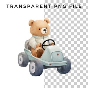 Bear in a Car Clipart - Cute Watercolour Teddy Bear Clip Art - Nursery ...