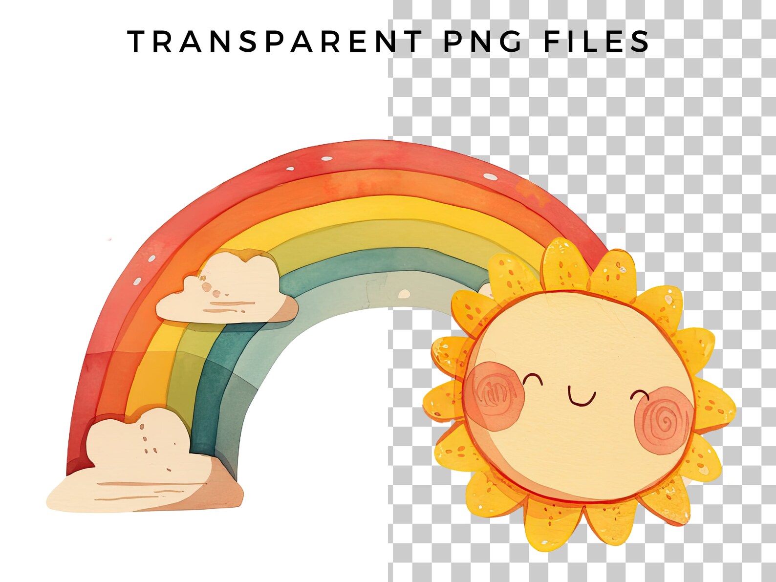Cute Rainbow Clipart Bundle - Kawaii Rainbow Clipart Set - Watercolour ...