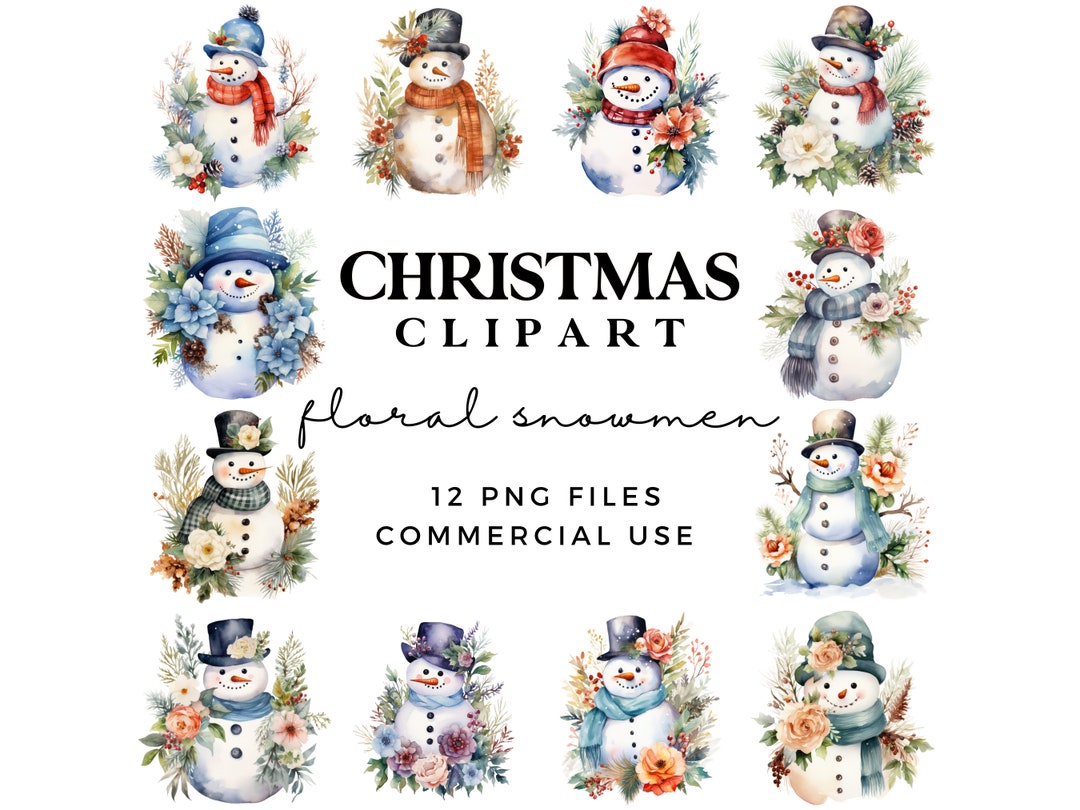 Snowman Clipart Bundle Watercolour Floral Snowmen Clip Art - Etsy